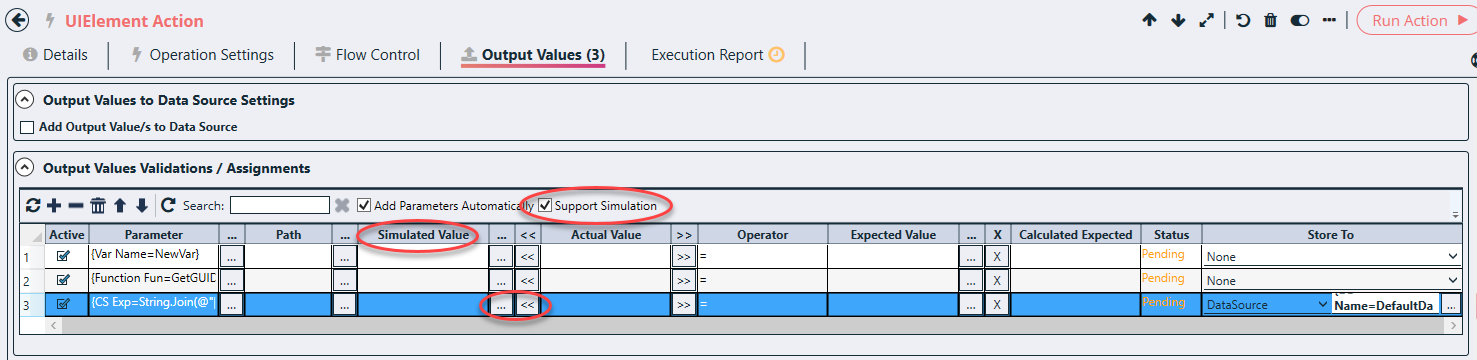 Action Outputs Simulation